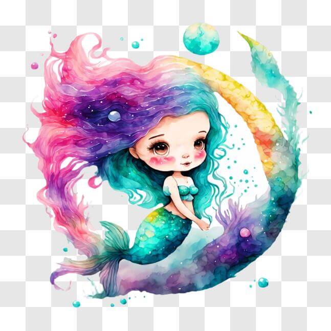 Download Watercolor illustration of a mermaid on the moon PNGs Online ...