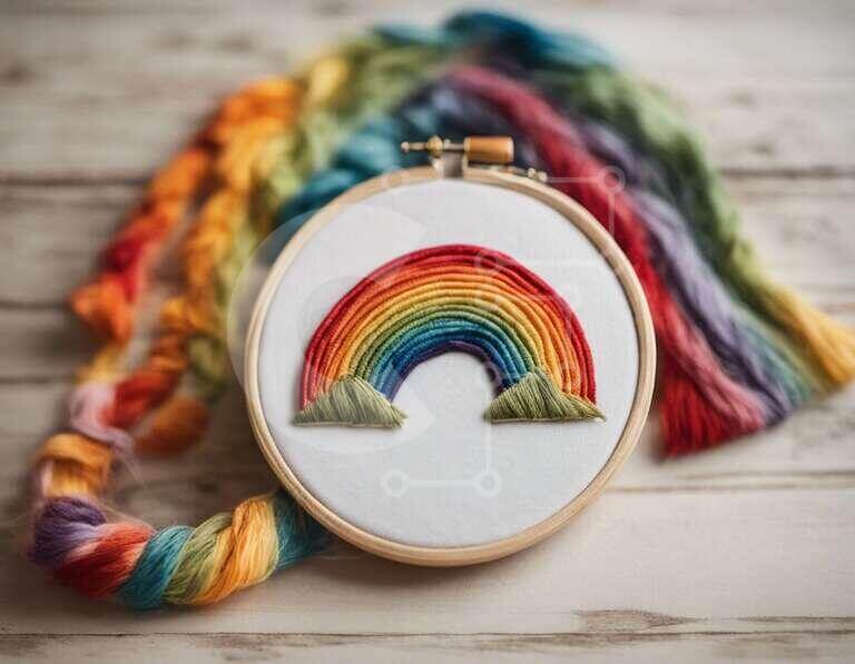 Colorful Embroidery Hoop with Rainbow Design stock photo | Creative Fabrica