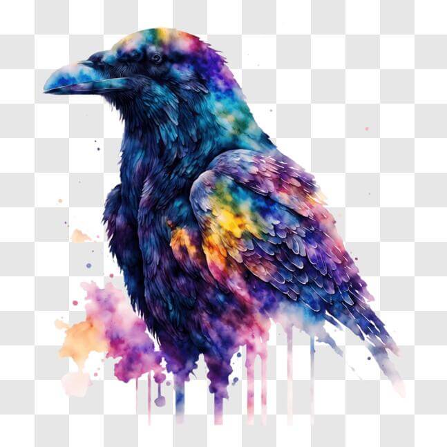 Download Colorful Painting of Raven with Watercolor Splatters PNGs ...