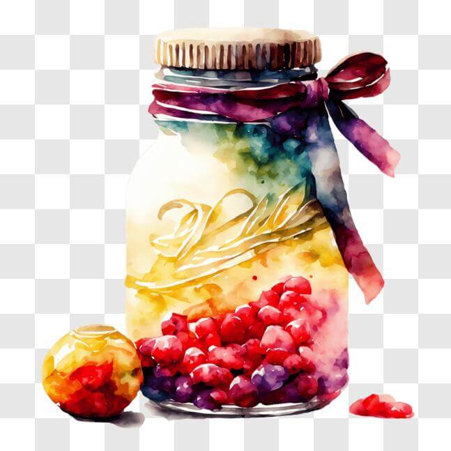 Download Watercolor Painting of Mason Jar with Colorful Berries PNGs ...