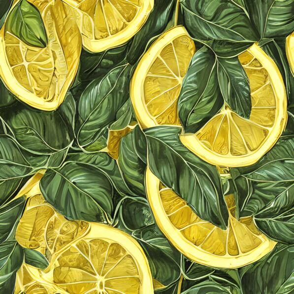 Download Abstract Lemon Slices and Green Leaves Seamless Pattern ...