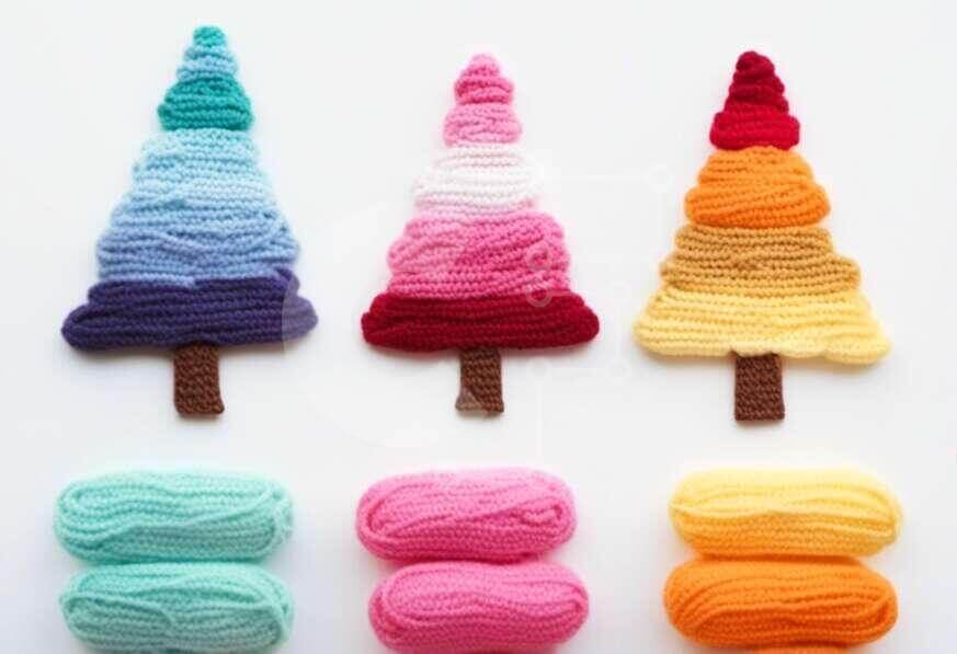 Colorful Crocheted Trees - Artistic Decorations stock photo | Creative ...