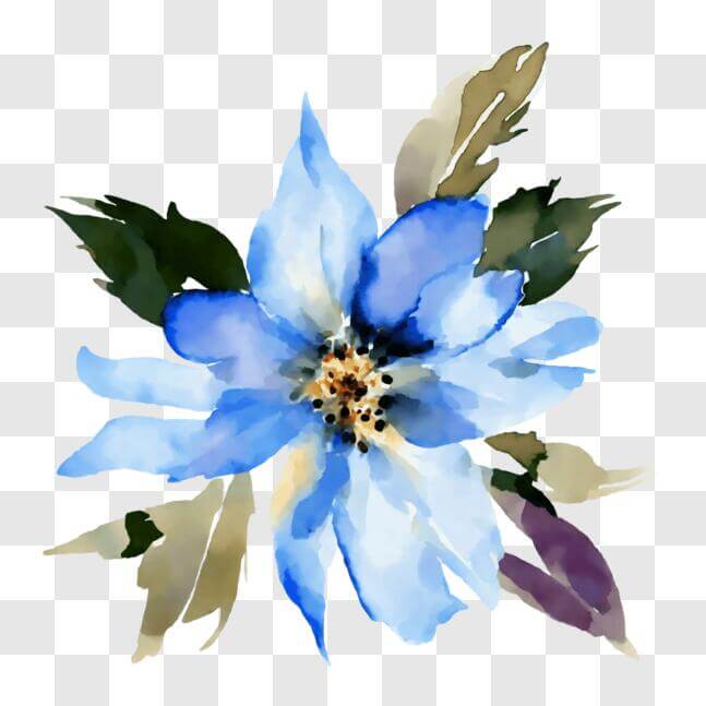 Download Blue Watercolor Flower with Green Leaves PNGs Online ...