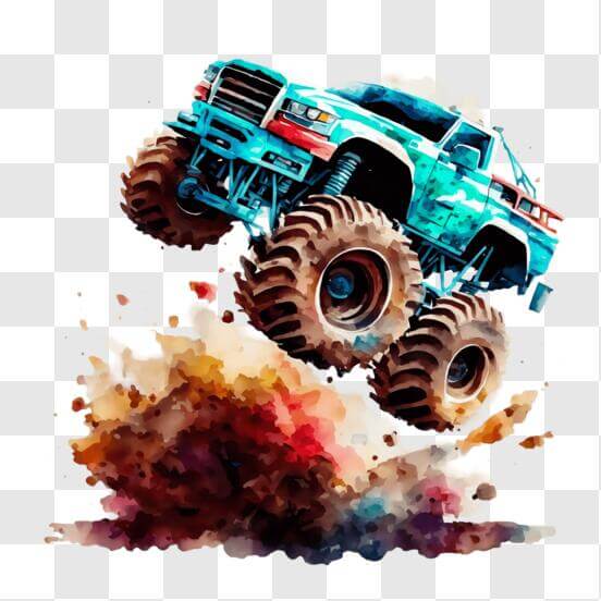 Download Colorful Monster Truck in the Air with Watercolor Splashes ...