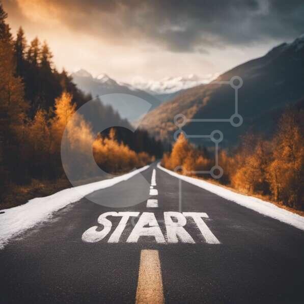 Start Road with Snowy Mountain Background stock photo | Creative Fabrica