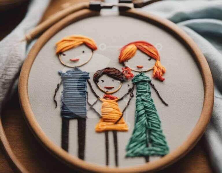 Embroidery Hoop with Family Portrait stock photo | Creative Fabrica