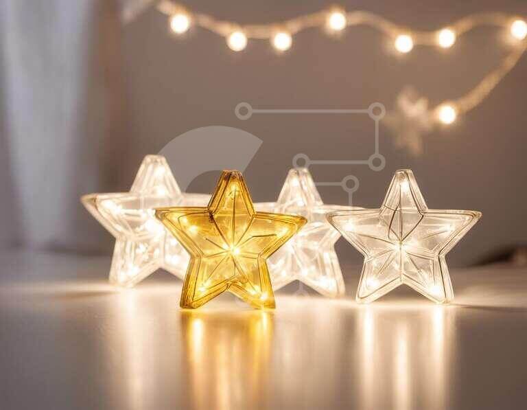 Decorative White Star-Shaped Lights on a Table stock photo | Creative ...