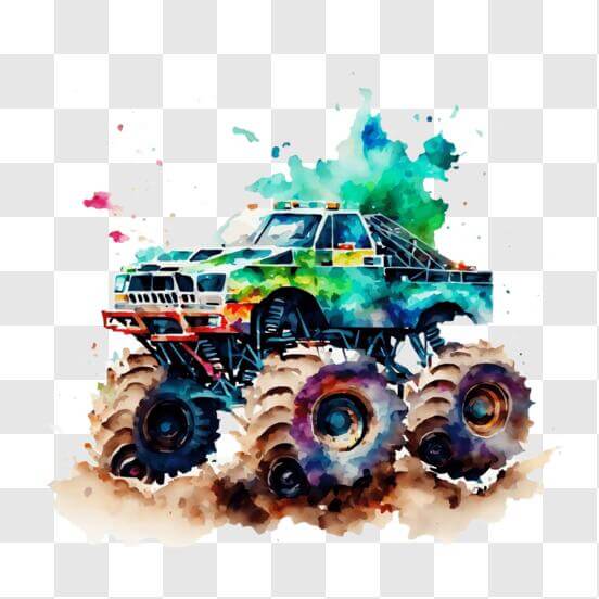Download Colorful Monster Truck in the Air with Watercolor Splashes ...