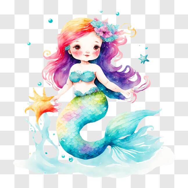 Download Colorful Mermaid Illustration with Ocean Star PNGs Online ...