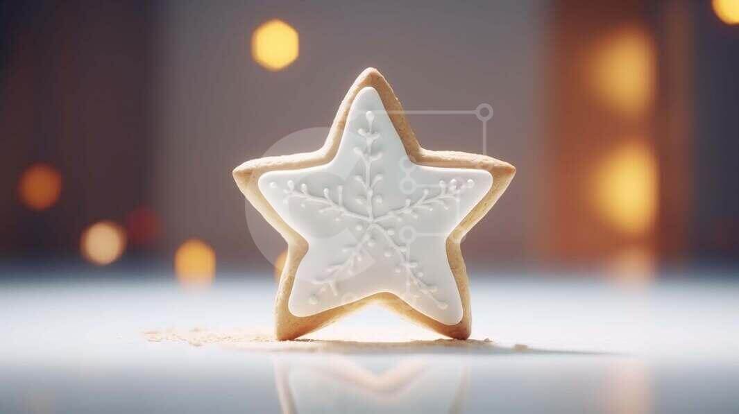 Festive Star-shaped Cookie with Frosting and Snowflakes stock photo ...