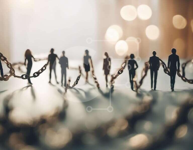 Teamwork and Collaboration Symbolized by Figurines Holding Chains ...