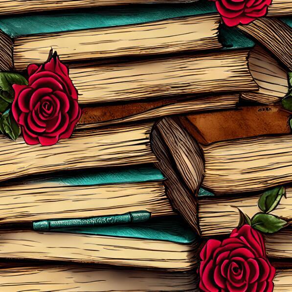 Download Stack of Books with Red Roses Patterns Online - Creative Fabrica