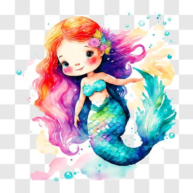 Download Colorful Mermaid Illustration with Watercolor Splashes PNGs ...