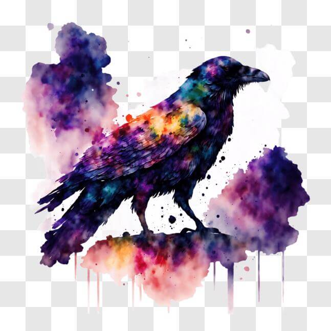 Download Colorful Raven on Watercolor Splatters PNGs Online - Creative ...