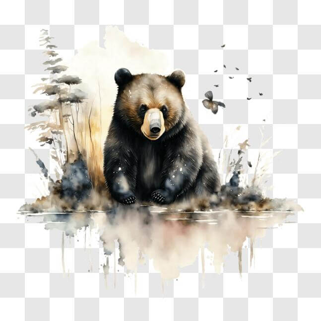Download Brown Bear in the Grass with Bees PNGs Online - Creative Fabrica