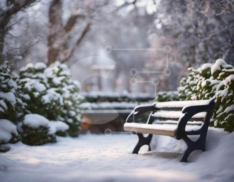 Winter Bench in a Snowy Park stock photo | Creative Fabrica