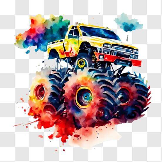 Download Colorful Monster Truck in the Air with Watercolor Splashes ...