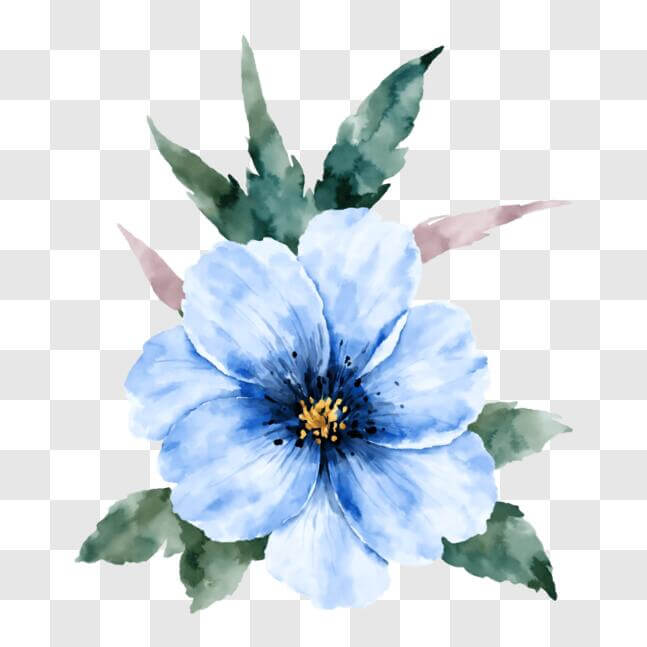 Download Blue Flower with Green Leaves in Watercolor PNGs Online ...