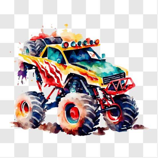 Download Colorful Monster Truck in the Air with Watercolor Splashes ...