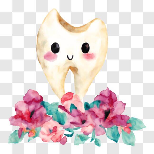 Download Healthy Tooth Cartoon on Pink Flowers PNGs Online - Creative ...