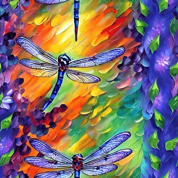 Download Colorful Dragonfly Painting with Flowers and Leaves Patterns ...