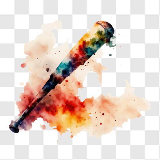 Download Artistic Baseball Bat with Watercolor Paint Splashes PNG ...