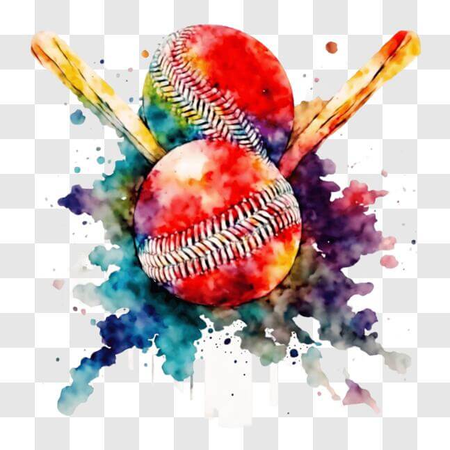 Download Colorful Baseballs and Bats Watercolor Painting PNGs Online ...