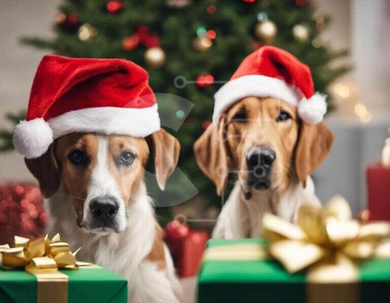 Adorable Dogs Celebrating Christmas with Presents stock photo ...