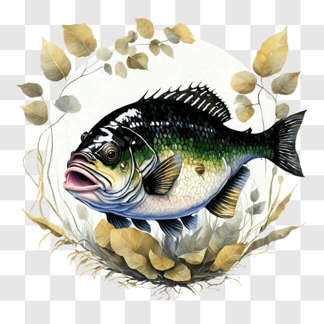 Download Bass Fish Looking at Full Moon in Leaves and Grass PNGs Online ...