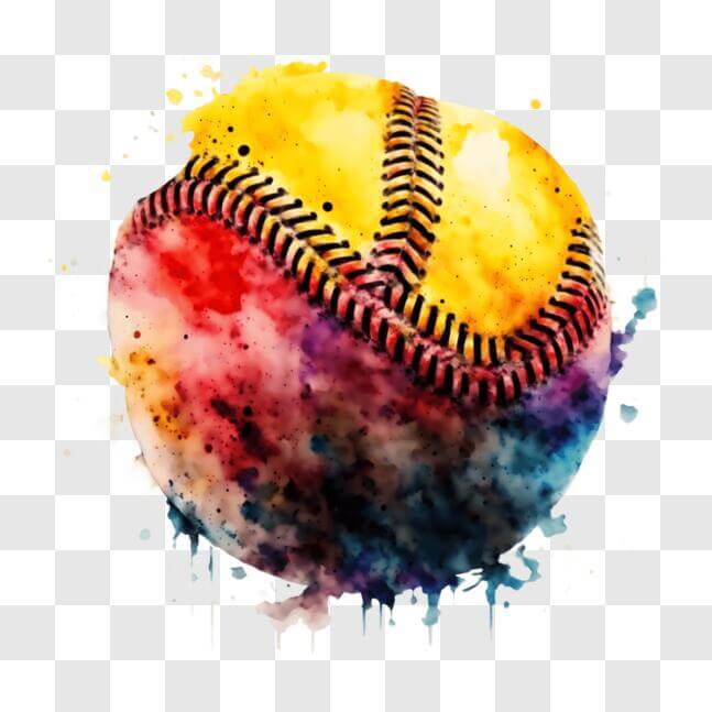 Download Colorful Softball Ball with Watercolor Splatters PNGs Online ...