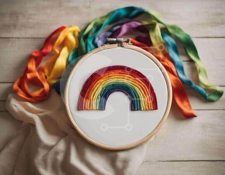 Colorful Embroidery Hoop with Rainbow Design stock photo | Creative Fabrica