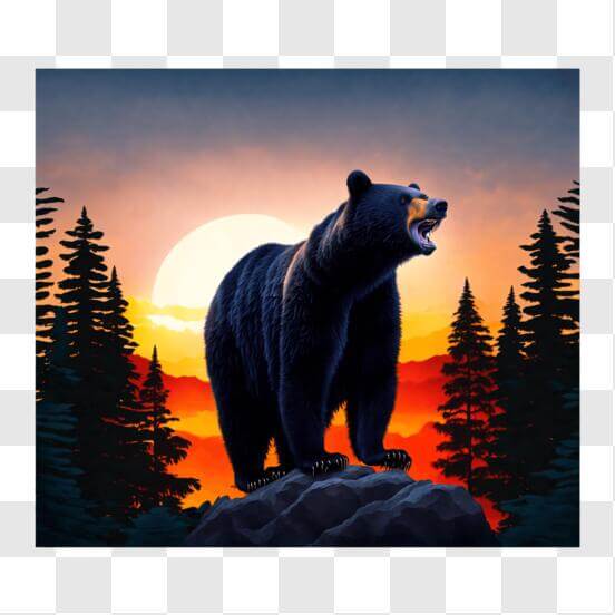 Download Black Bear Standing on Rock Facing Sunset PNGs Online ...