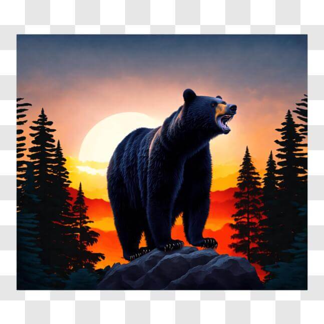 Download Black Bear Standing on Rock Facing Sunset PNGs Online ...