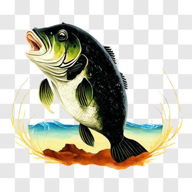 Download Jumping Bass Fish in Water PNGs Online - Creative Fabrica