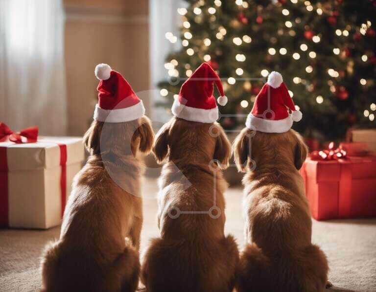 Three Dogs Celebrating Christmas stock photo | Creative Fabrica