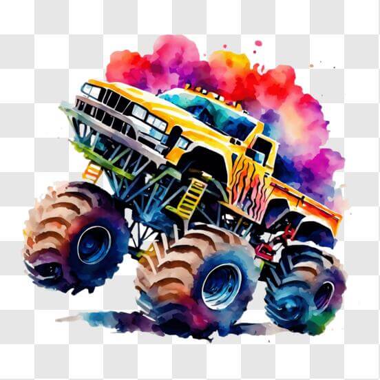 Download Colorful Monster Truck in the Air with Watercolor Splashes ...