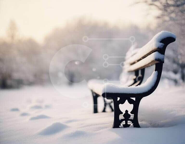 Snow-covered Park Bench in a Winter Wonderland stock photo | Creative ...