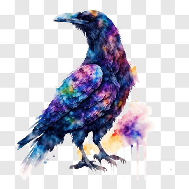 Download Colorful Raven Standing on Watercolor Splatters PNGs Online ...