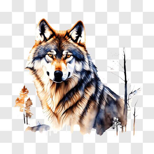 Download Watercolor Wolf in Forest PNGs Online - Creative Fabrica