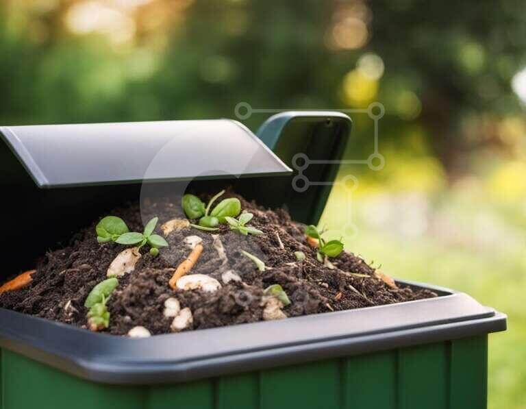 Green Trash Can with Plants for Gardening or Composting stock photo ...