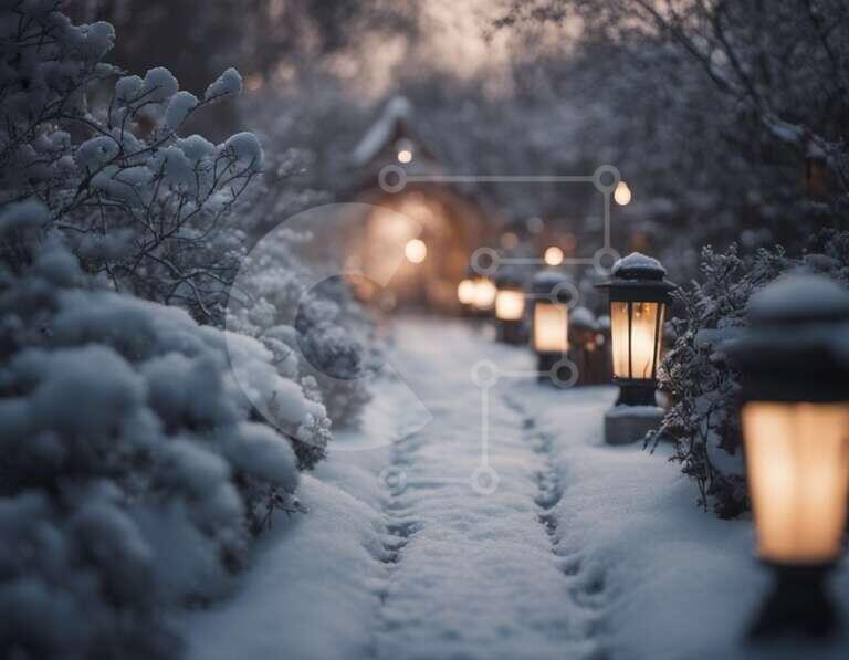Winter Wonderland: Illuminated Pathway with Lanterns stock photo ...