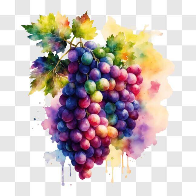 Download Watercolor Painting of Grapes on Abstract Black Background ...