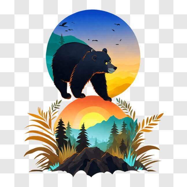 Download Black Bear Standing on Mountain at Sunset PNGs Online ...