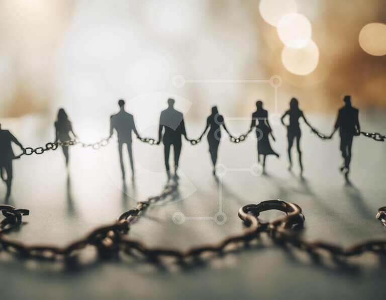 Figurines Connected by Chains stock photo | Creative Fabrica