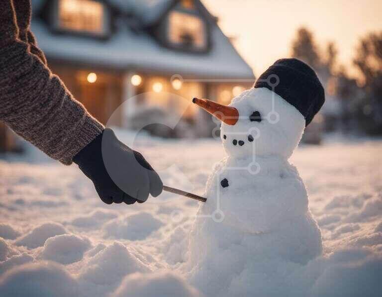 Snowman Building in the Winter Wonderland stock photo | Creative Fabrica