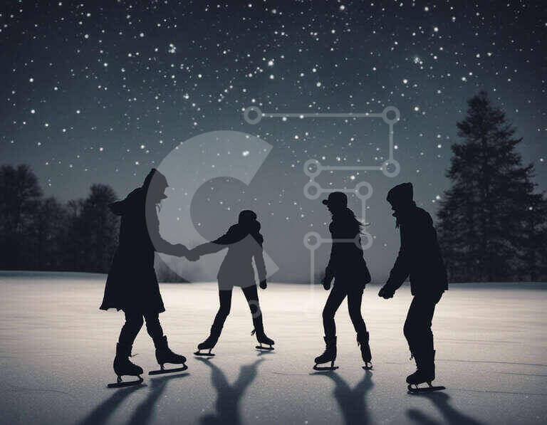 Nighttime Ice Skating with Friends stock photo | Creative Fabrica