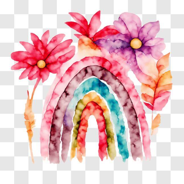 Download Abstract Rainbow Watercolor Painting with Colorful Flowers and ...