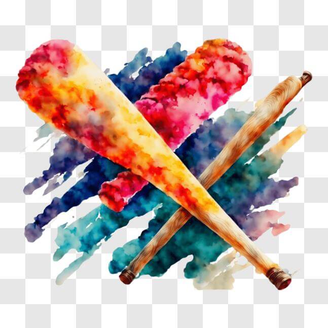 Download Colorful Baseball Bats in Watercolor Painting PNGs Online ...