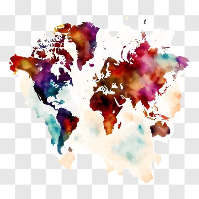 Download Colorful Watercolor World Map for Education and Geography PNGs ...