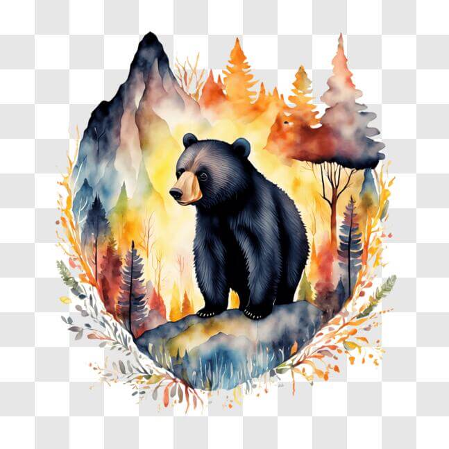 Download Black Bear in Forest with Trees and Flowers PNGs Online ...